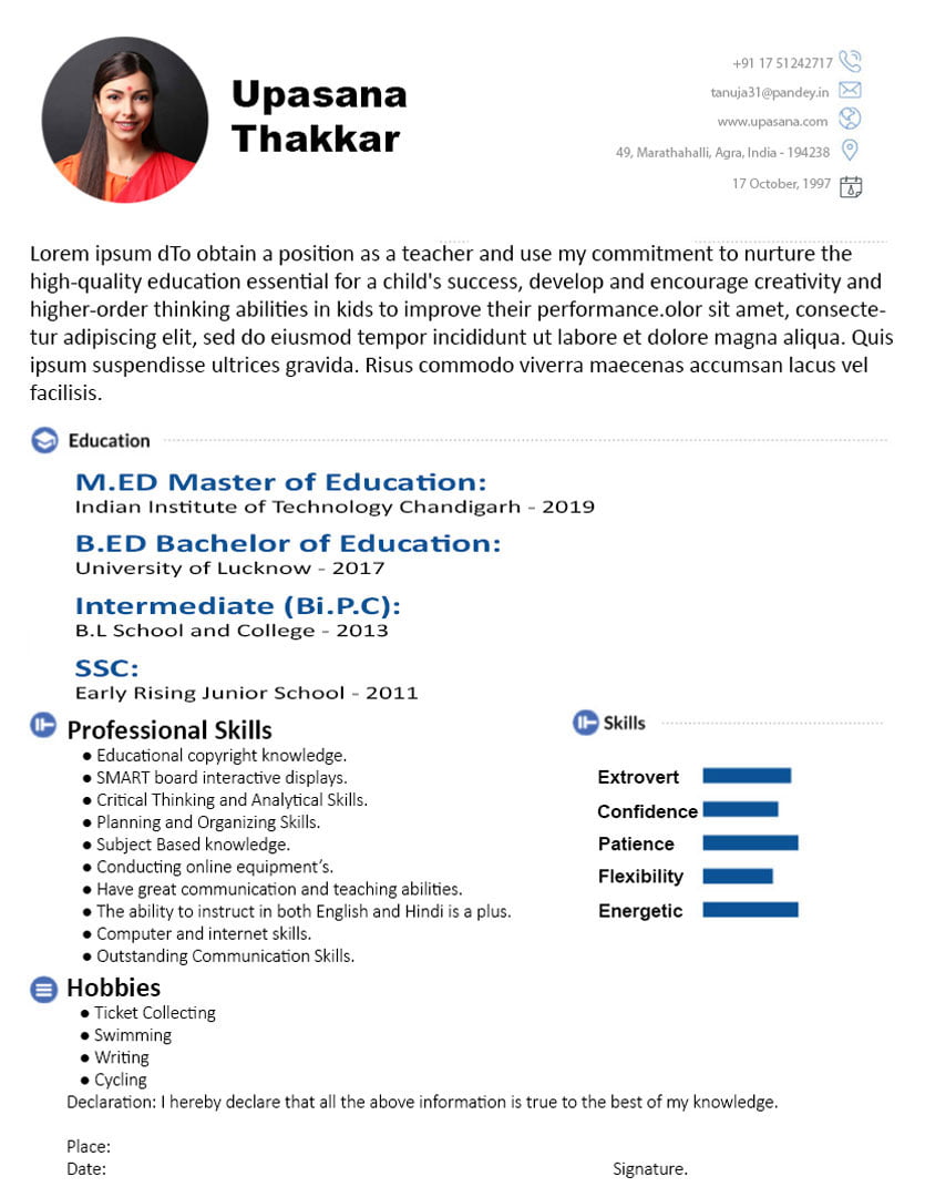Resume For Teacher Fresher 5 CV Samples Cover Letter Tips Webson Job